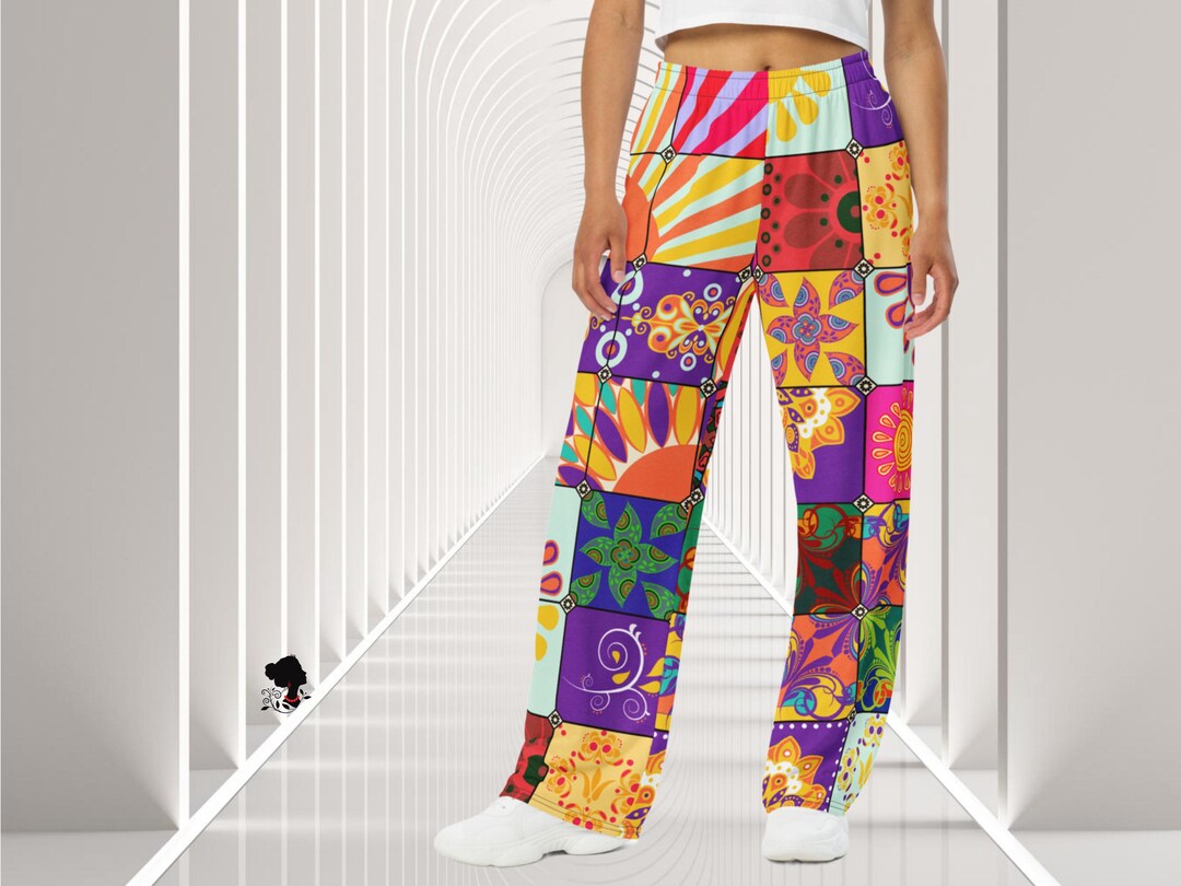 Boho Patchwork Pants, Bohemian Unisex Wide Leg Pants, Festival Trouser ...