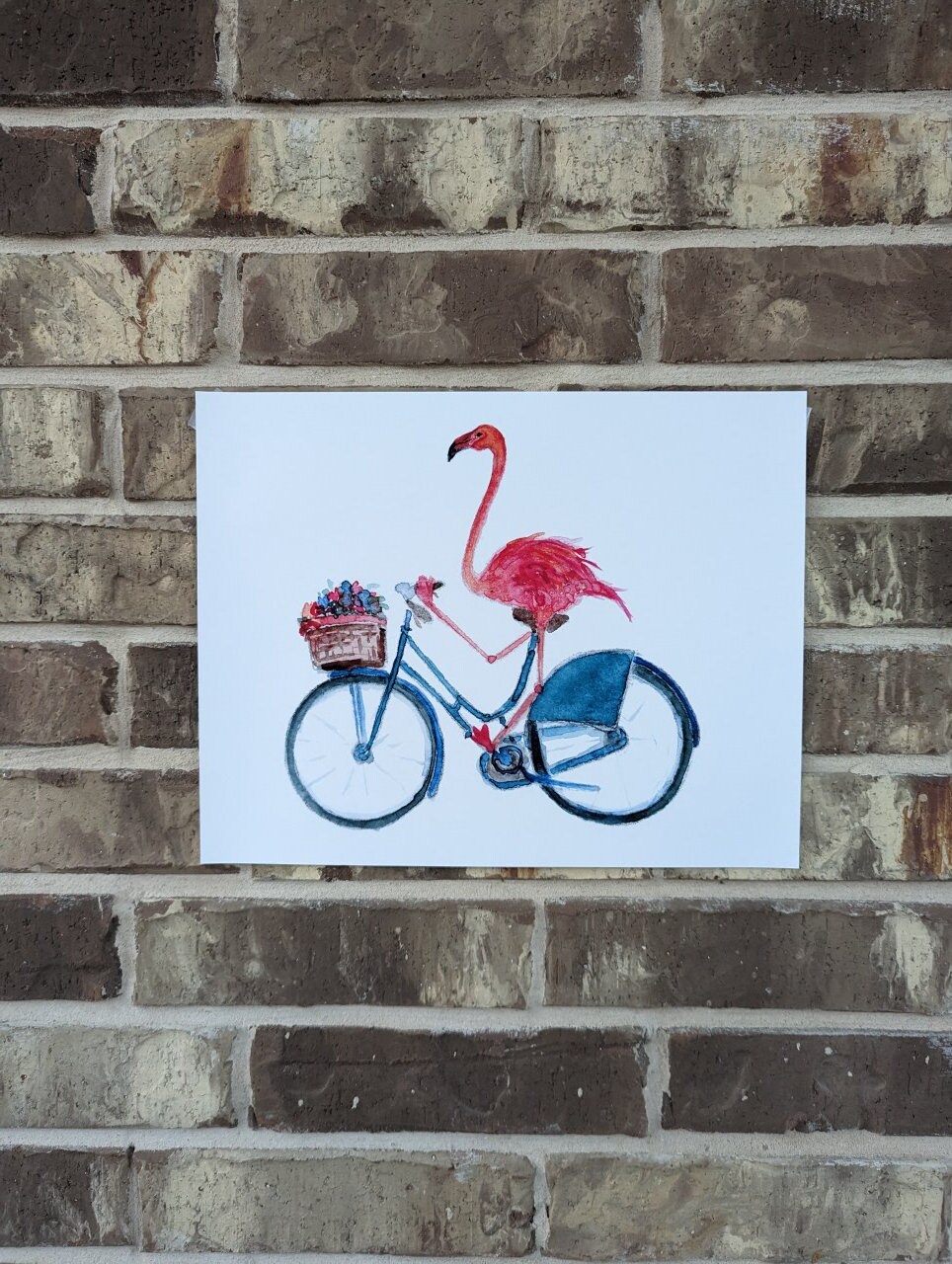Flamingo on Bike Art Print Watercolor Design Lora Cavallin - Etsy