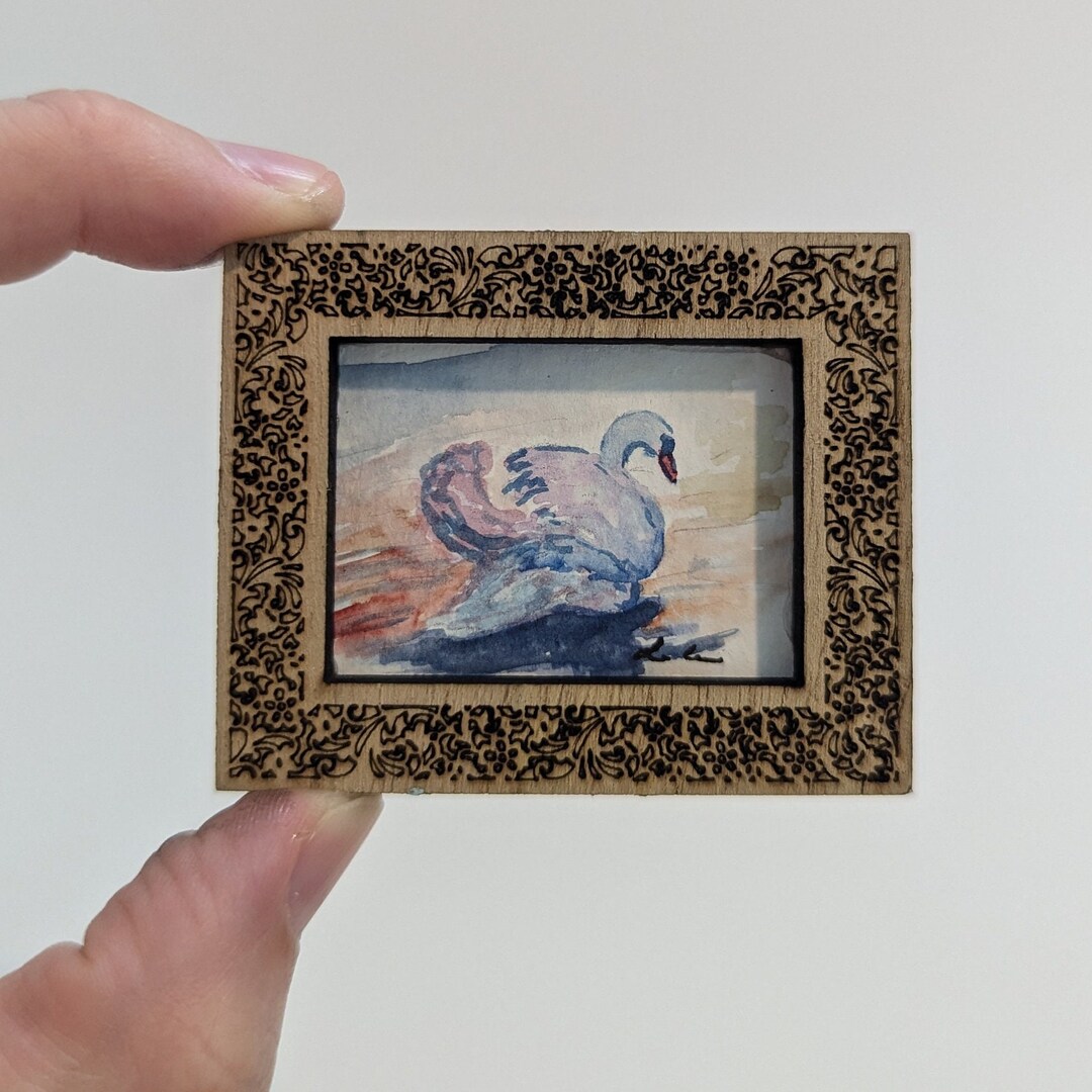 Swan Watercolor Painting Tiny Framed Original Watercolor Art Lora ...
