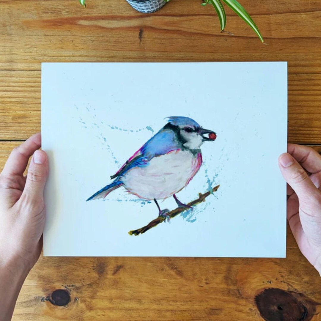 Bluejay Art Print - Loose Watercolor Design - Happy Wall Art - Lora ...