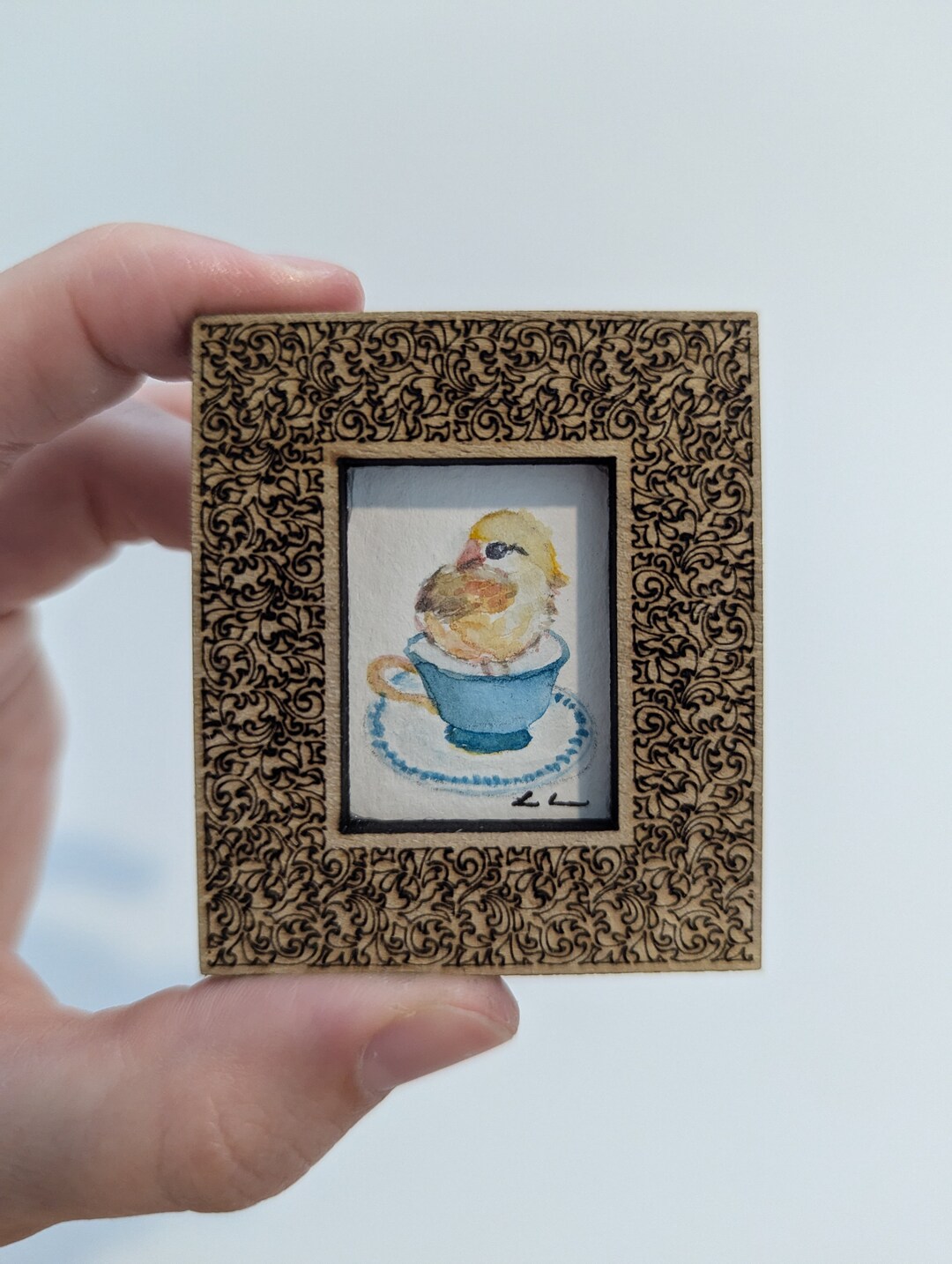 Chick Bird Watercolor Painting Tiny Framed Original Watercolor Art Lora ...