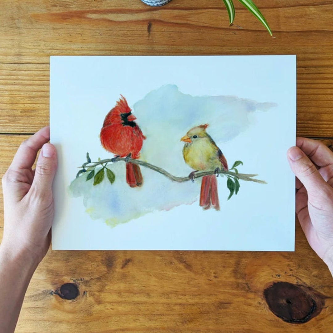 Male and Female Cardinal Birds Print - Watercolor Design - Lora ...