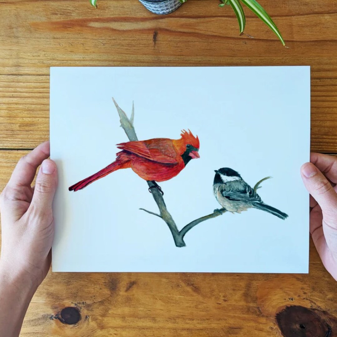 Cardinal and Chickadee Bird Wall Decor - Watercolor Design - Fine Art ...
