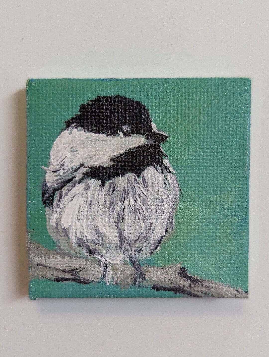 Mini Chickadee Bird Painting Acrylic on Stretched Canvas With Display ...