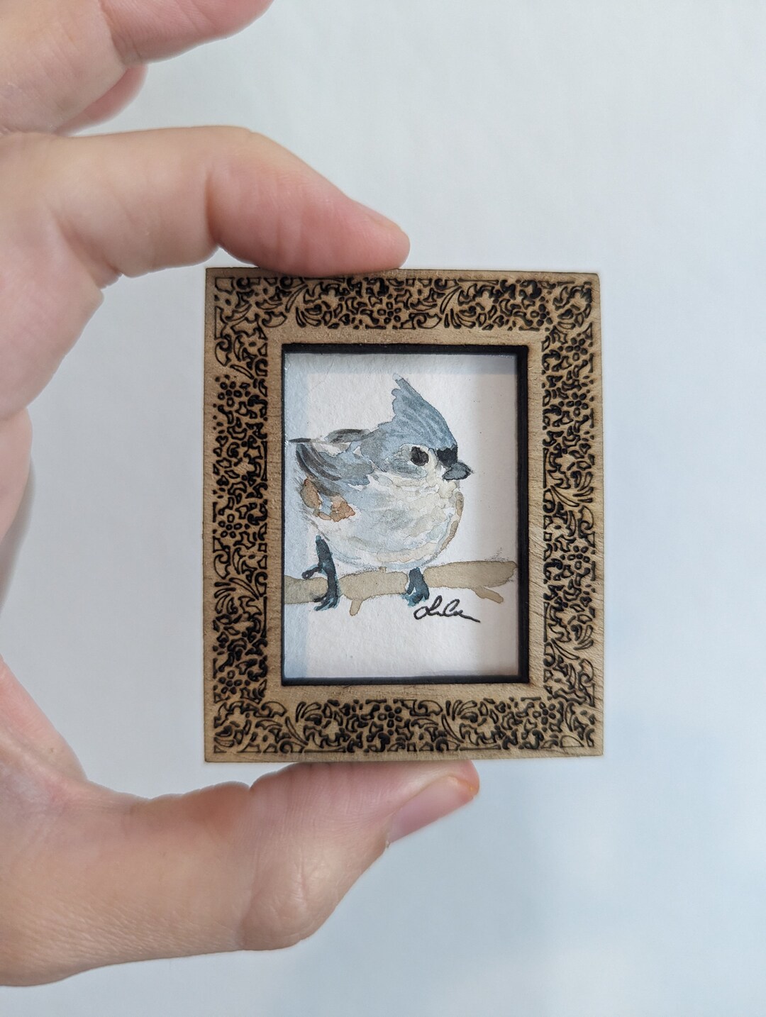 Tufted Titmouse Bird Watercolor Painting Tiny Framed Original ...