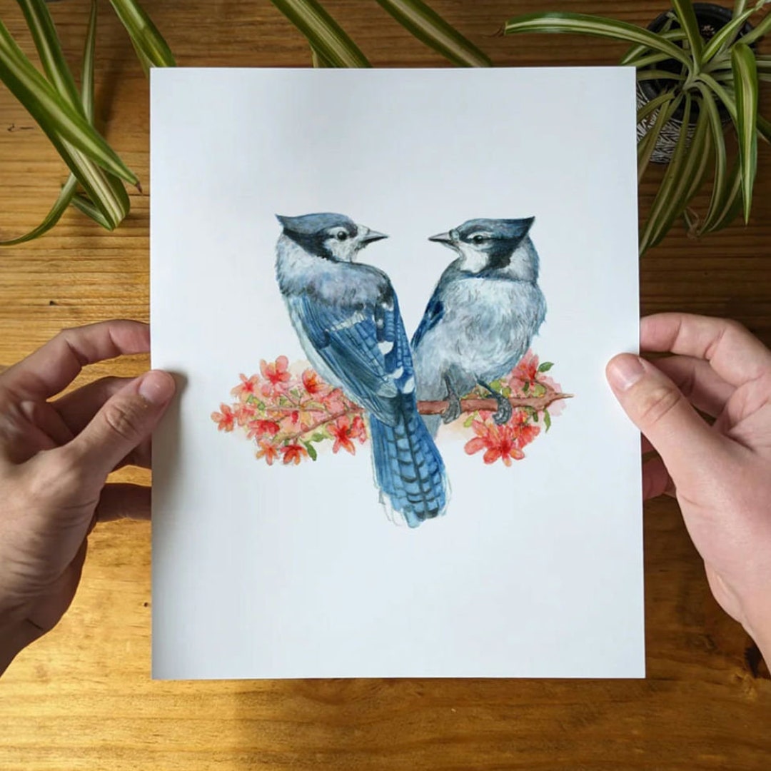 Bluejay Art Print - Watercolor Design - Happy Wall Art - Lora Cavallin ...