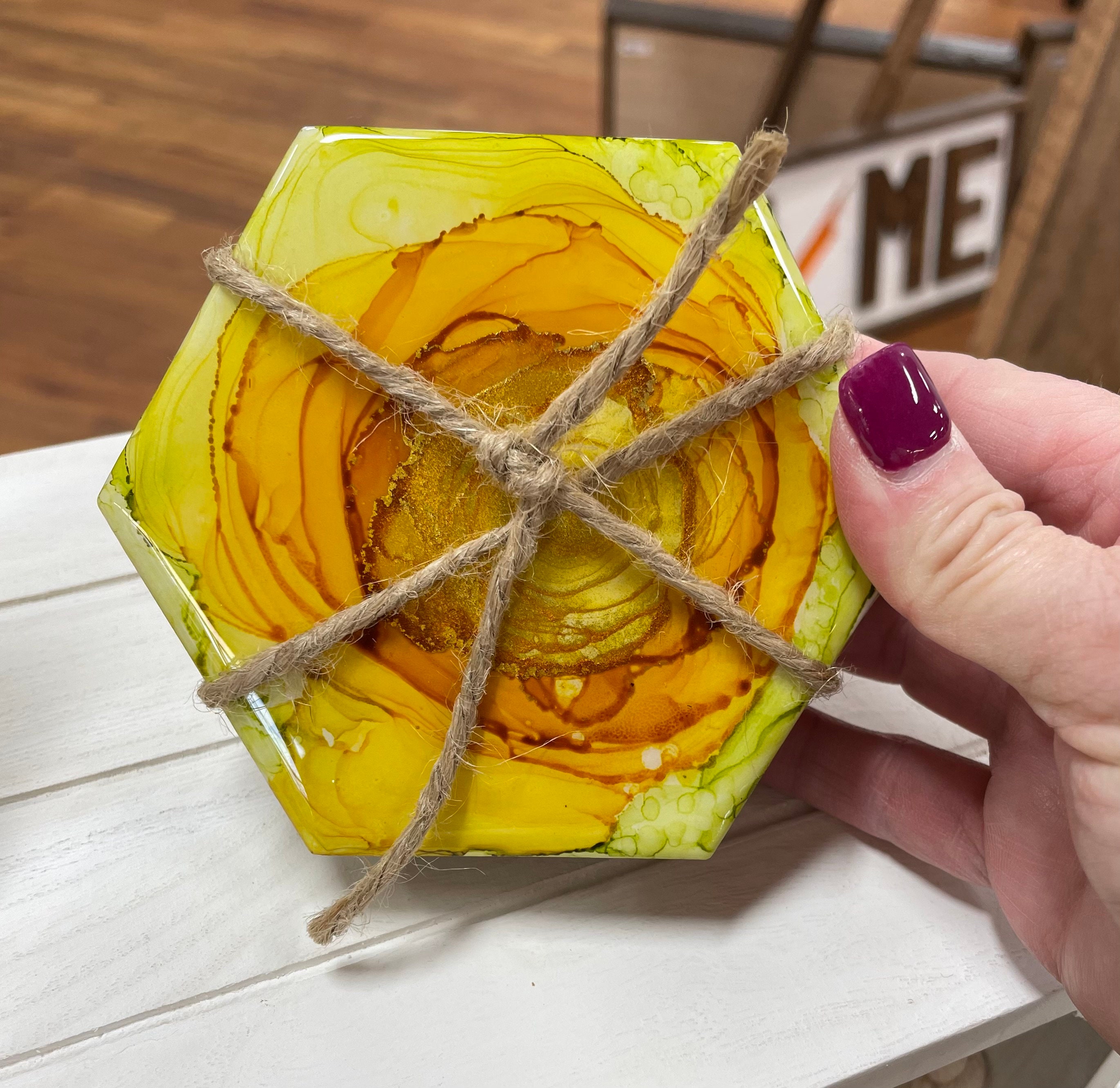 Yellow Rose Hexagonal Ceramic Coaster Set - Etsy