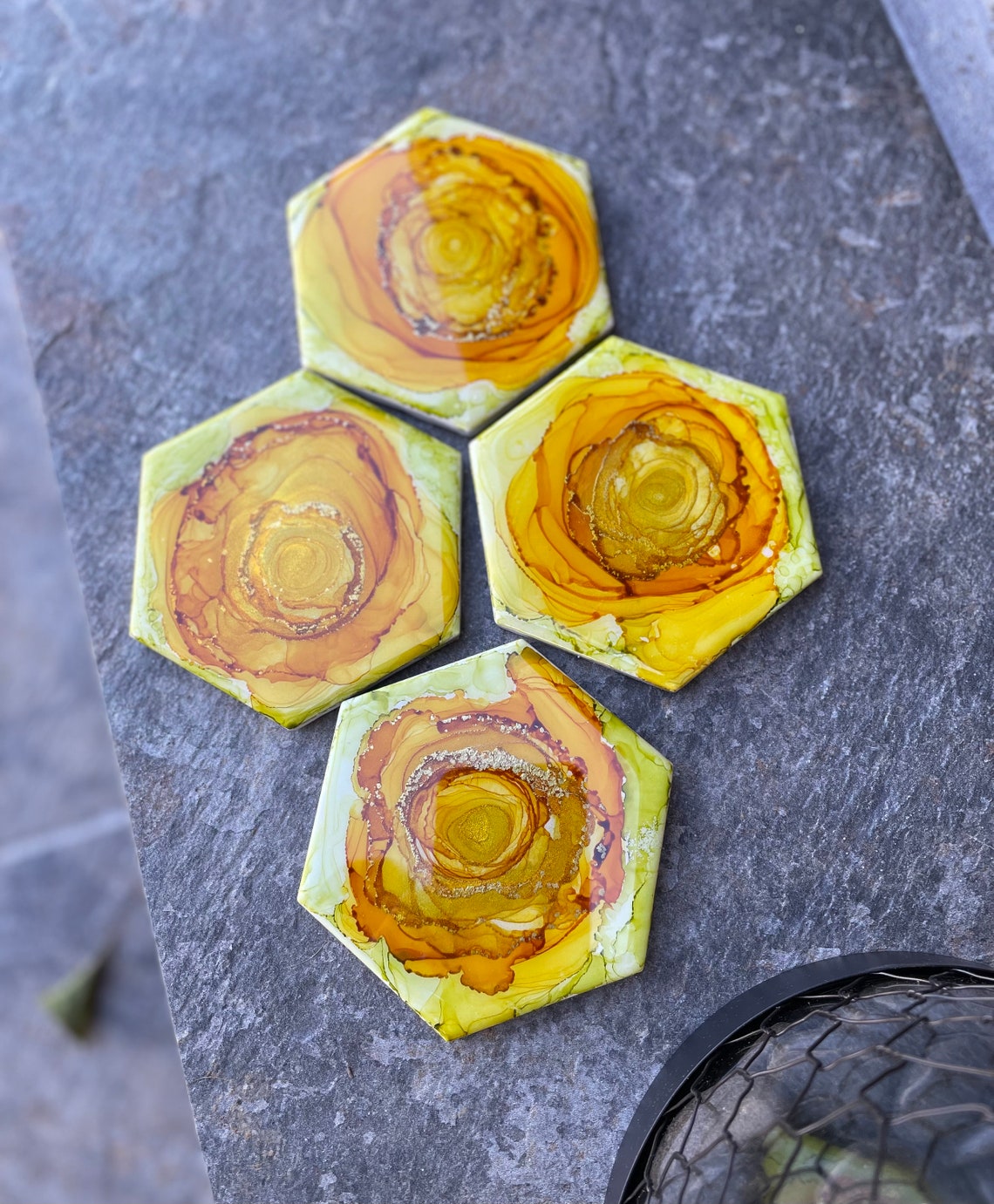 Yellow Rose Hexagonal Ceramic Coaster Set - Etsy