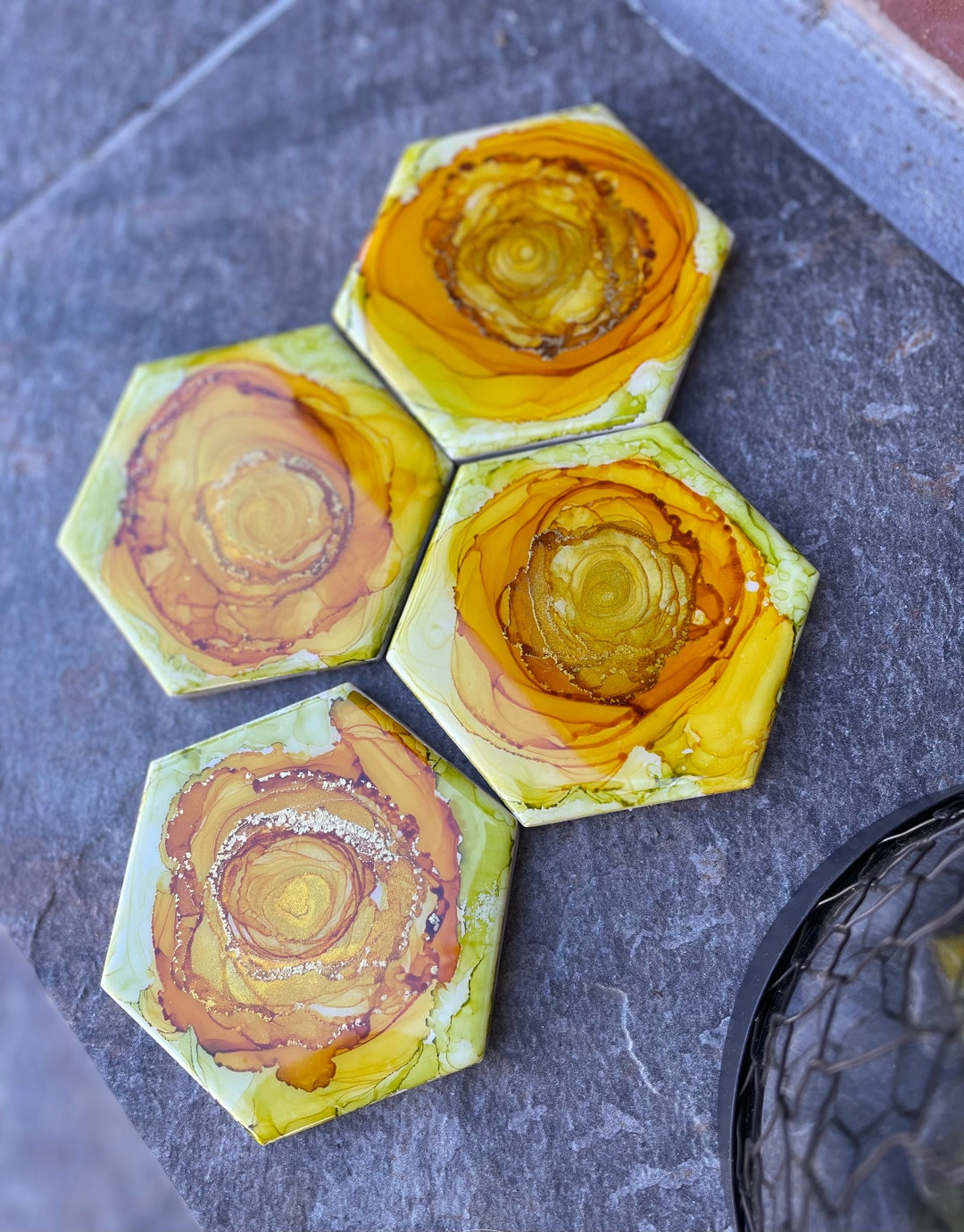 Yellow Rose Hexagonal Ceramic Coaster Set - Etsy