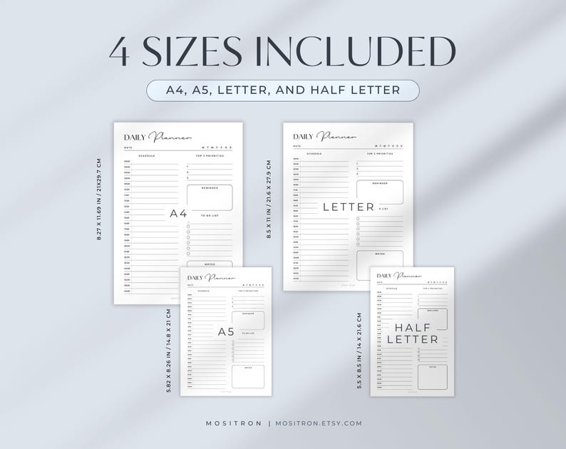 24 Hour Daily Planner, Printable & Fillable PDF, Minimalist Daily ...