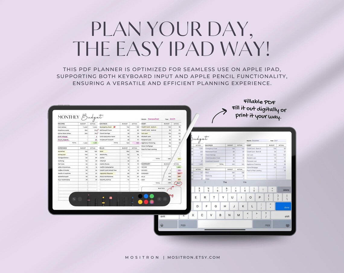 Monthly Budget Planner PDF for Digital & Printable | Landscape ...