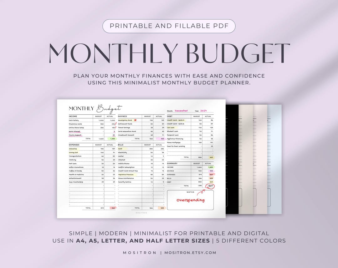 Monthly Budget Planner PDF for Digital & Printable | Landscape ...