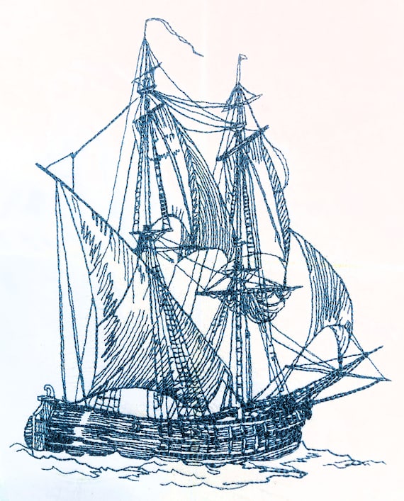 Old Ship Line Drawing medium Machine Embroidery Design - Etsy