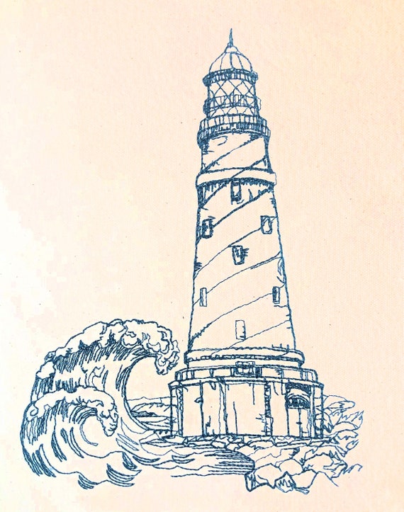 Lighthouse Line Drawing large Machine Embroidery Design | Etsy
