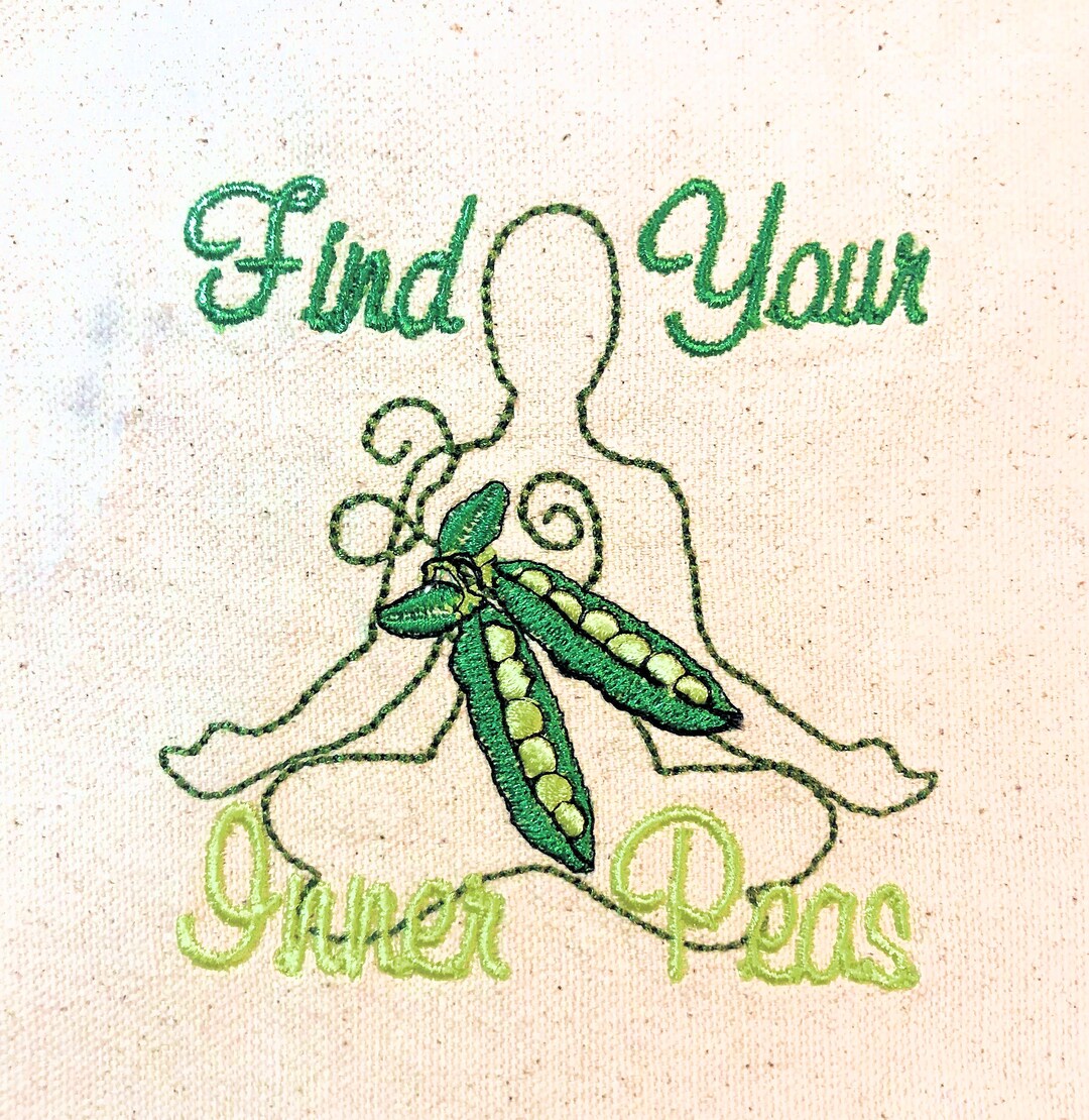 Find Your Inner Peas Embroidery Design Vegetable Pun Sayings Meditation ...