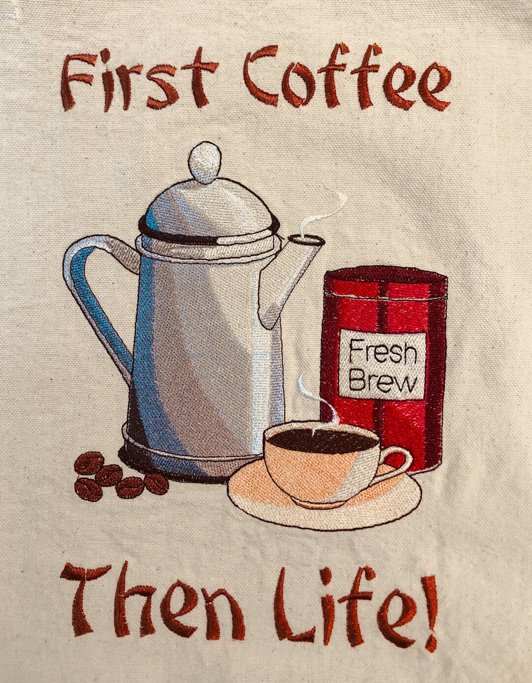 Large First Coffee Then Life Machine Embroidery Design - Etsy