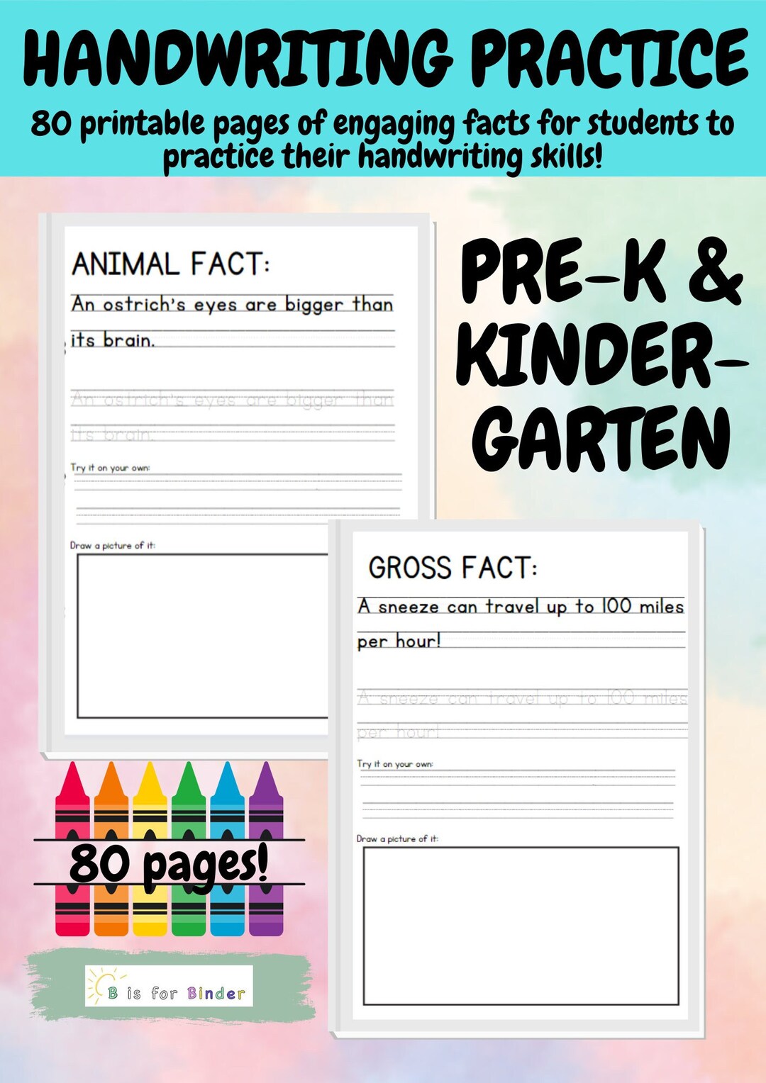 Handwriting Practice Sheets. Gross, Animal, Science & Food Facts for ...