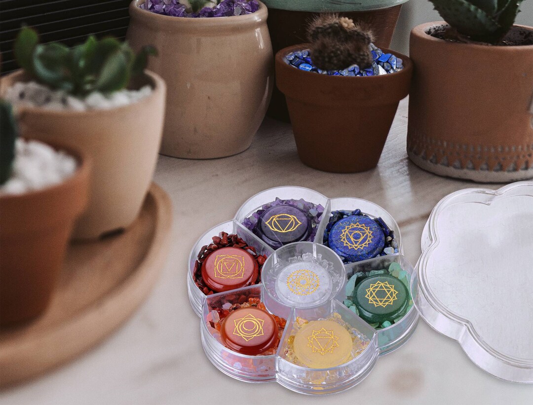 Chakra Disc Set W/ Chakra Symbols, Seven Chakra Palm Stones, Positive ...