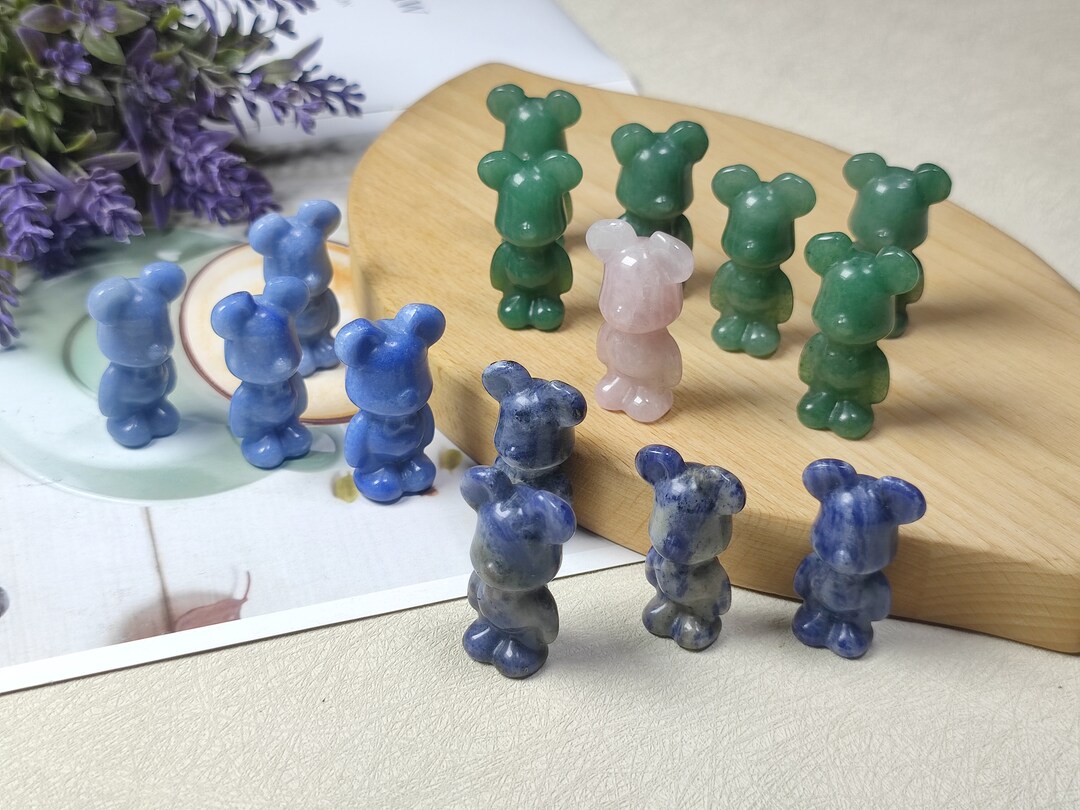 Teddy Bear Crystal Carving Statue Pocket Stone Hand-carved Animal ...