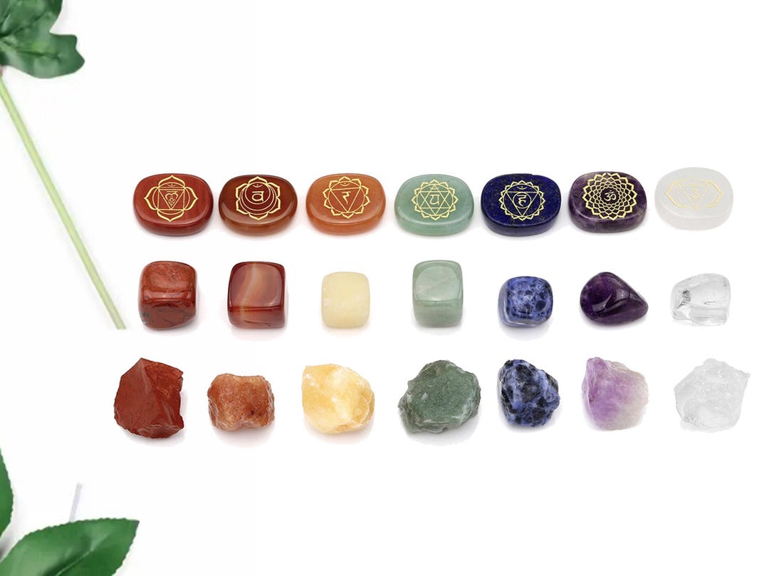 7 Chakra Stones Set, Raw Crystal, Round Crystal Healing Disc Reiki ...