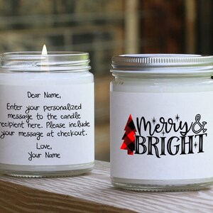 Personalized Christmas Candle Gift Merry and Bright Plaid Christmas ...