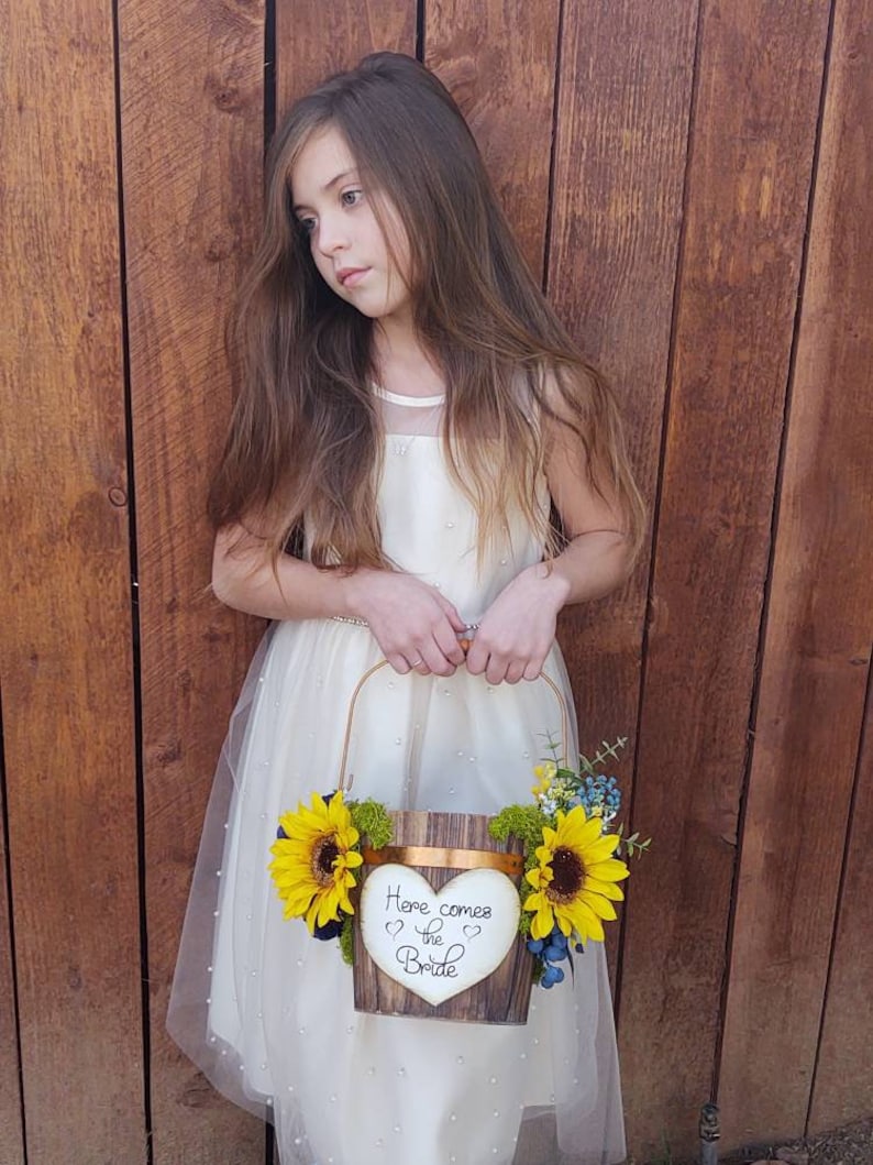 Rustic Flower Girl Basket/ Ivory Flower Girl Basket/flower | Etsy