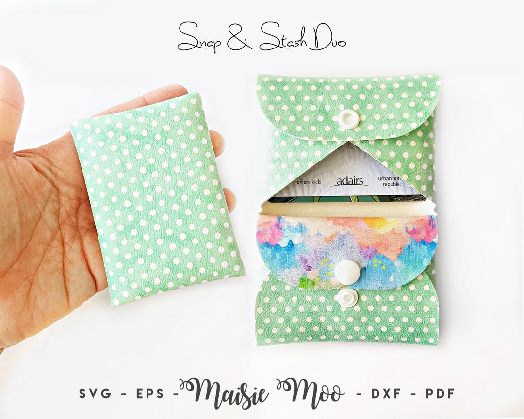 Duo Card & Coin Wallet SVG, Snaps Card Wallet Template, Folded Mini ...