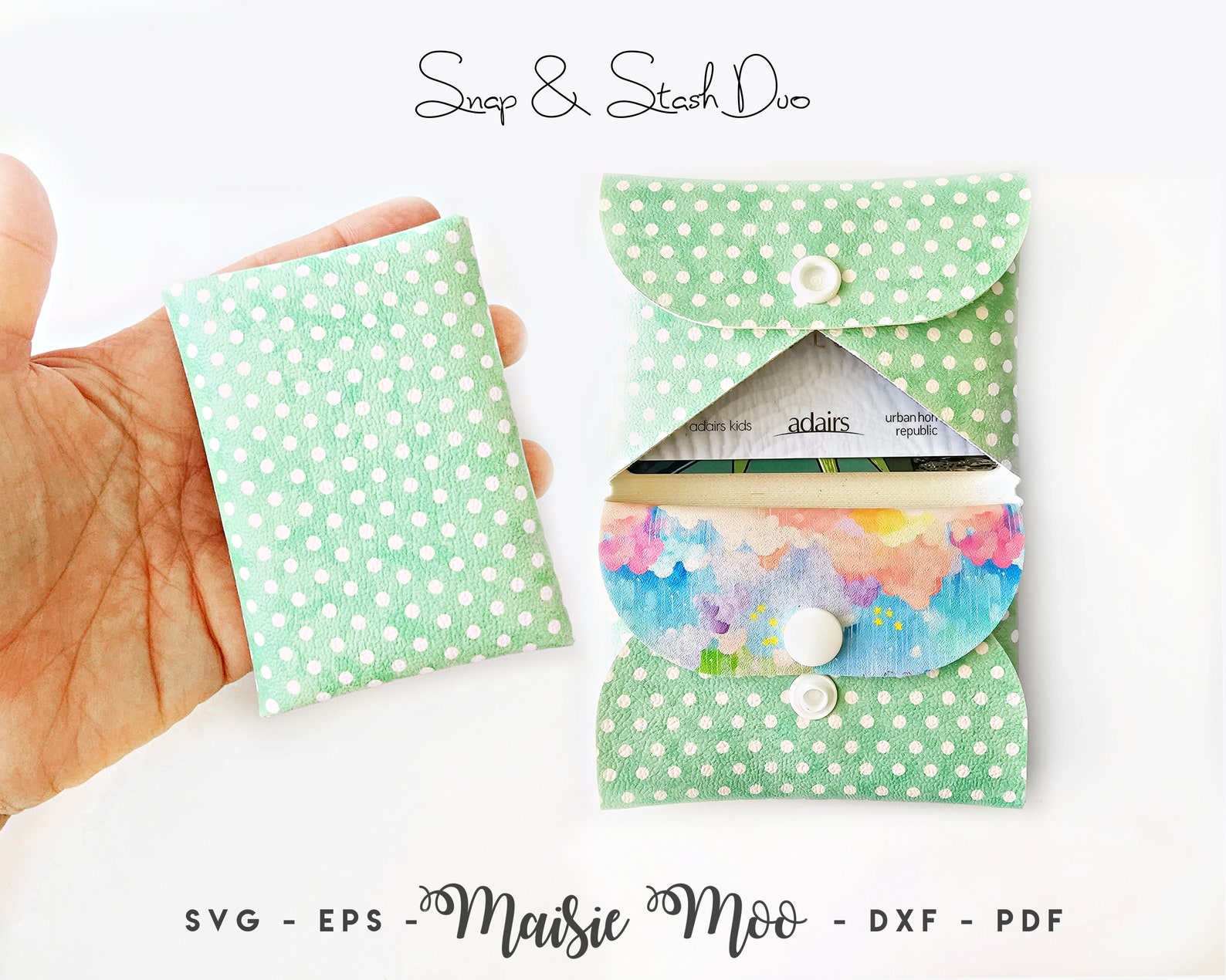 Duo Card & Coin Wallet SVG, Snaps Card Wallet Template, Folded Mini ...