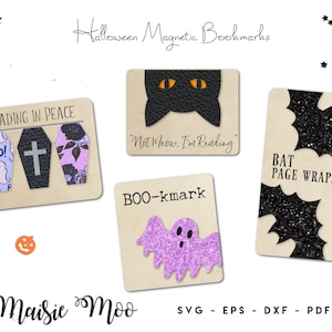 Halloween Magnetic Bookmark SVG, Template, Book Lover Gift, Cat, Bat ...