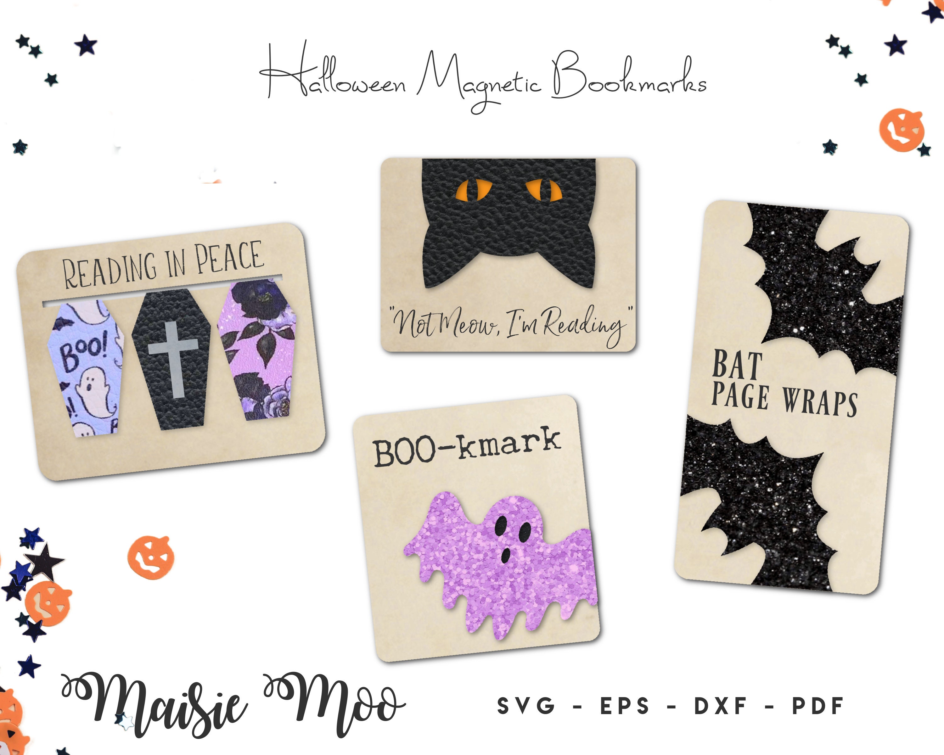 Halloween Magnetic Bookmark SVG, Template, Book Lover Gift, Cat, Bat ...