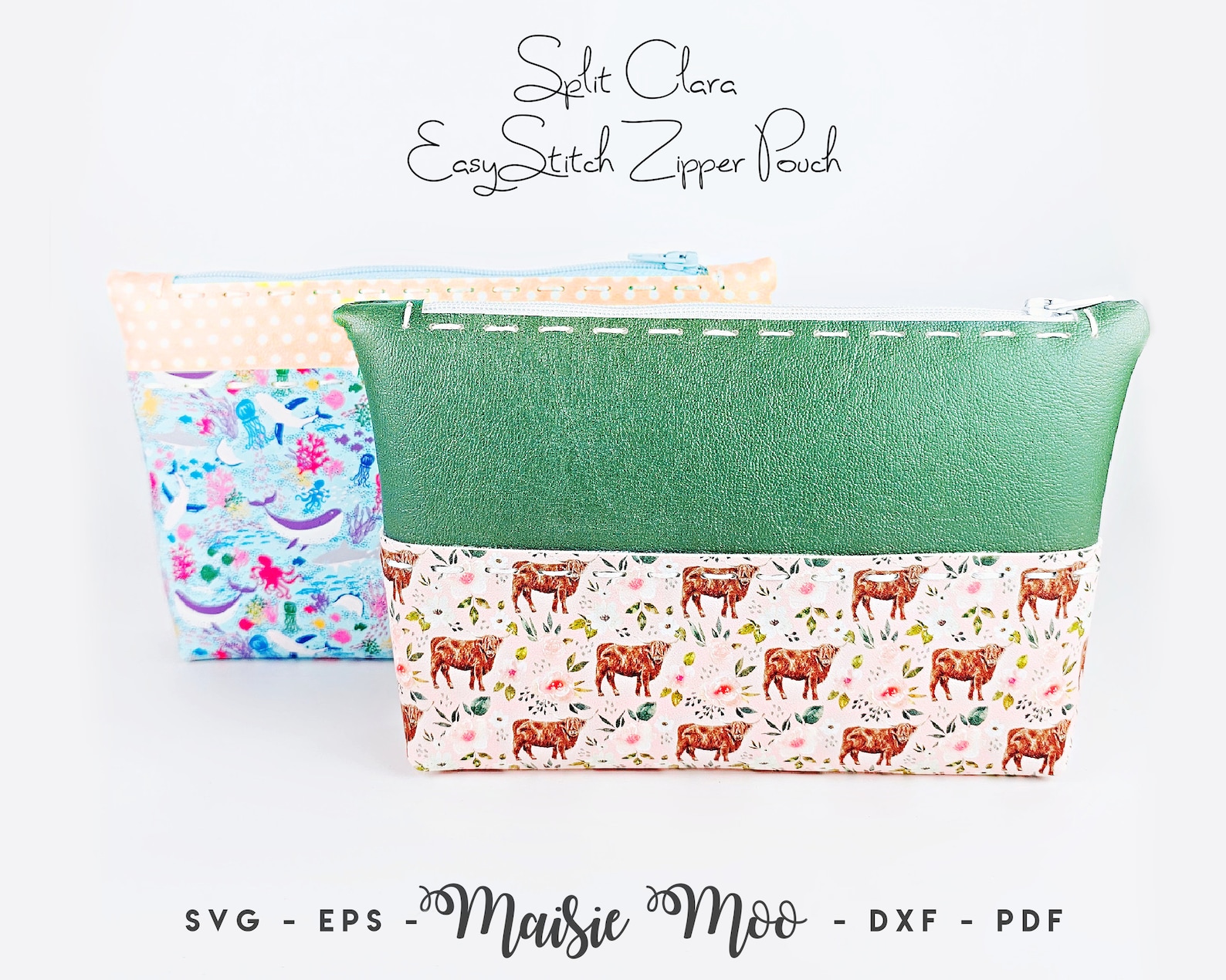 Zipper Pouch Pattern, Faux Leather Purse SVG, Make-up Bag Sewing ...