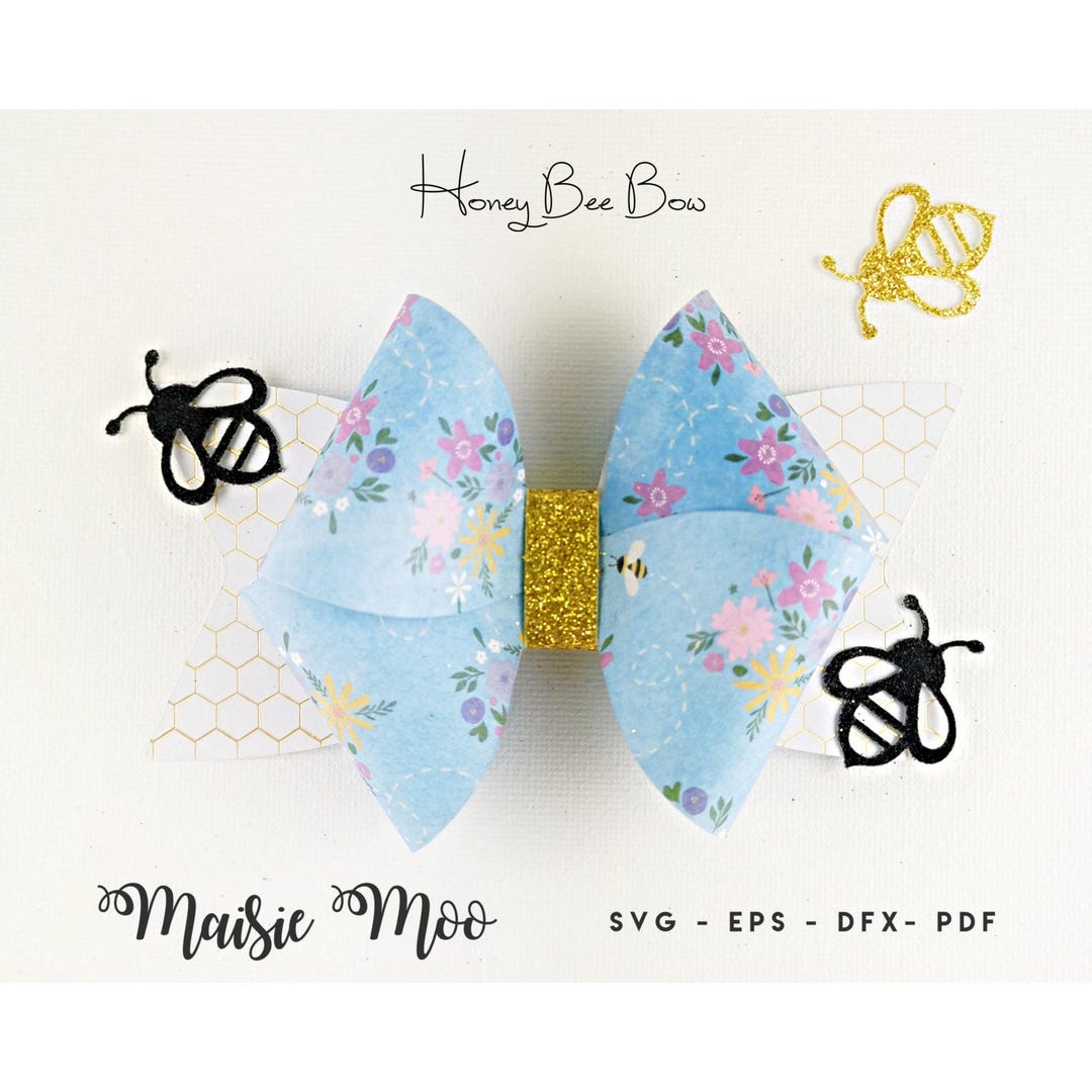 Honey Bee Hair Bow SVG Template, Bow SVG, Felt Bow PDF, Bumble Bee Bow ...