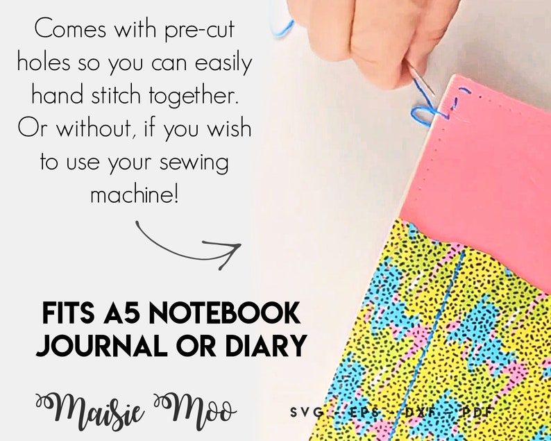 A5 Notebook Cover Pattern SVG Template | Hand Stitched Faux Leather ...