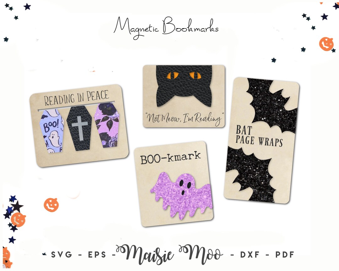 Halloween Magnetic Bookmark SVG, Template, Book Lover Gift, Cat, Bat ...