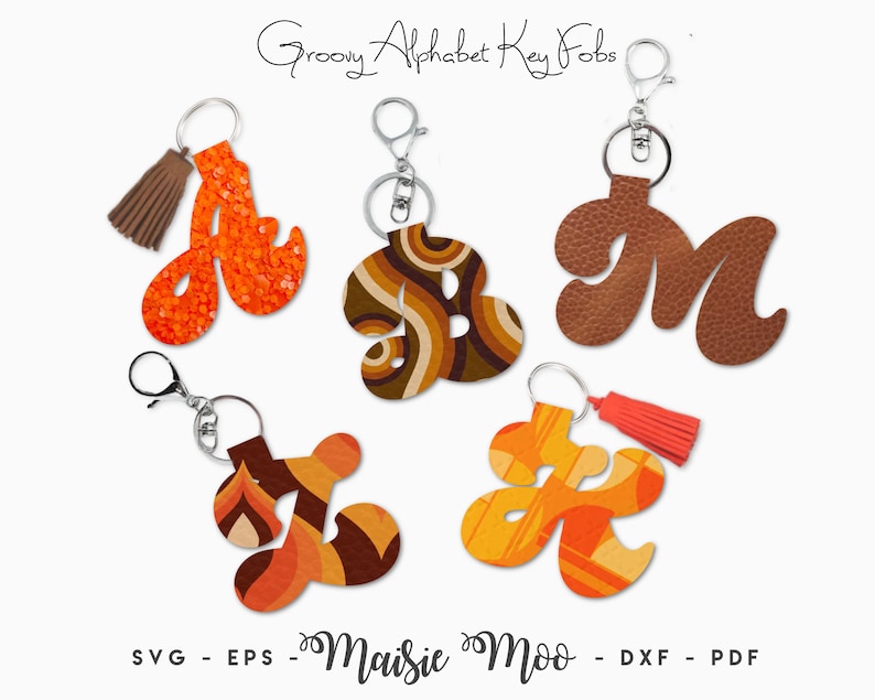 Groovy Alphabet Keychain SVG | Retro Letter Bag Charm Fob Template ...