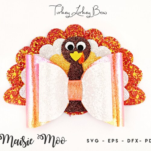 Digital SVG PDF DXF Turkey Hair Bow Template Thanksgiving - Etsy