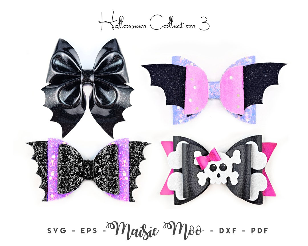 Halloween Hair Bow SVG Collection, Goth Bow Template SVG Bundle, Bat ...