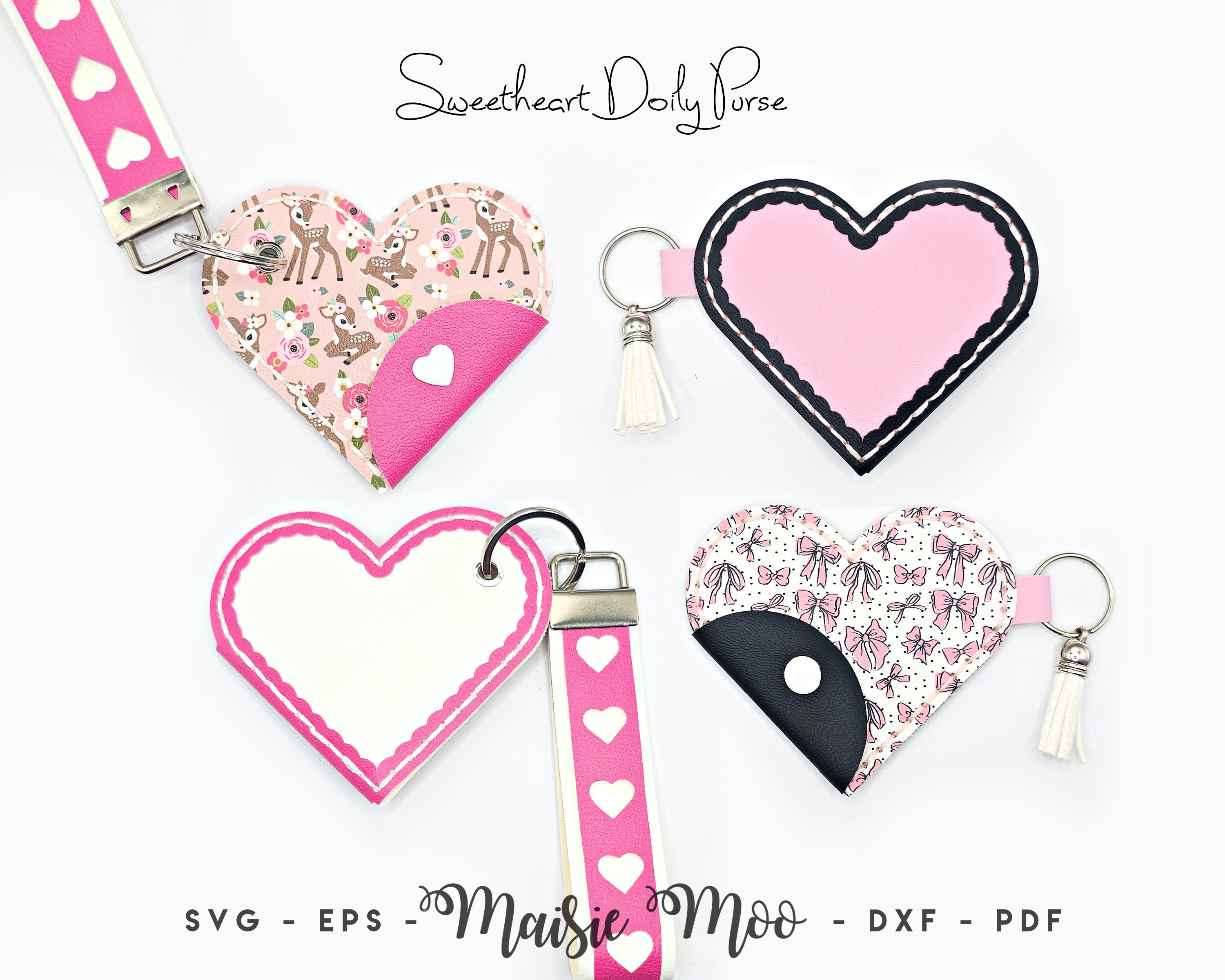 Heart Coin Purse SVG, Doily Valentine Keychain Coinpurse Template ...