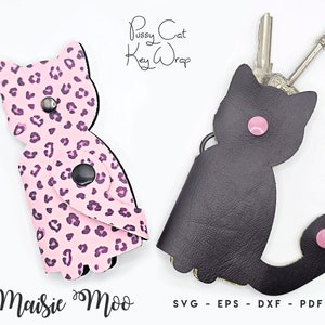 Pussy Cat Key Wrap Fob SVG | Kitty Cat Key Cover Template Keychain Bag ...
