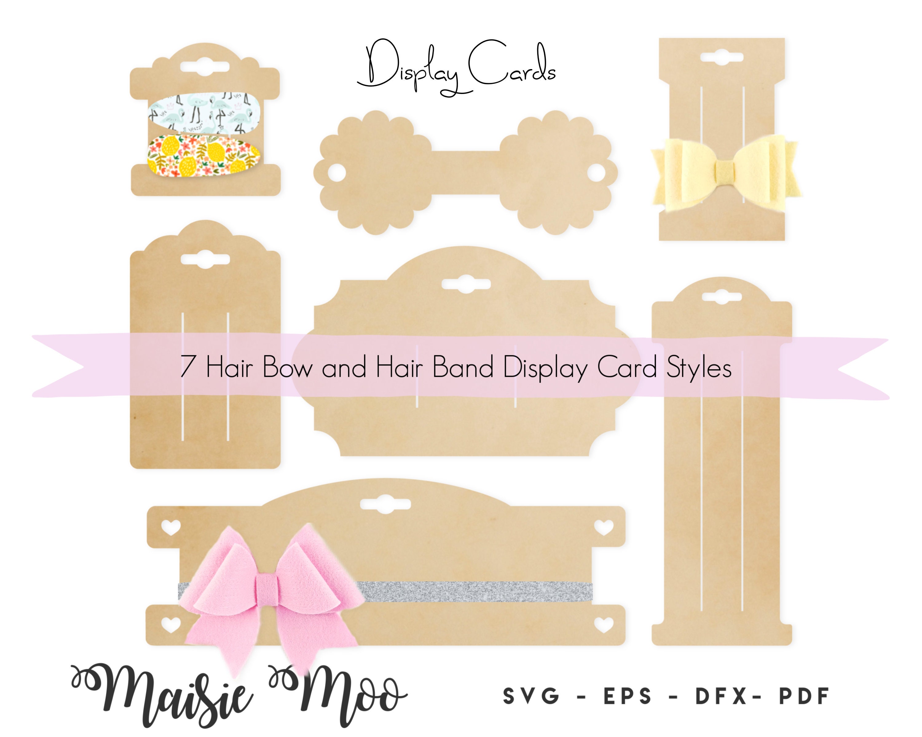 Bow Card SVG Bundle Bow Display Card, Hair Clip Card DXF, Bow Card ...