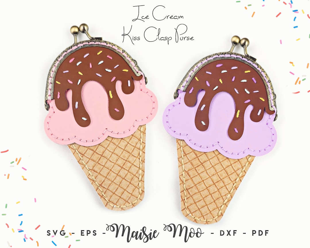 Ice Cream Kiss Clasp Coin Purse Pattern, Faux Leather Candy Metal Frame ...