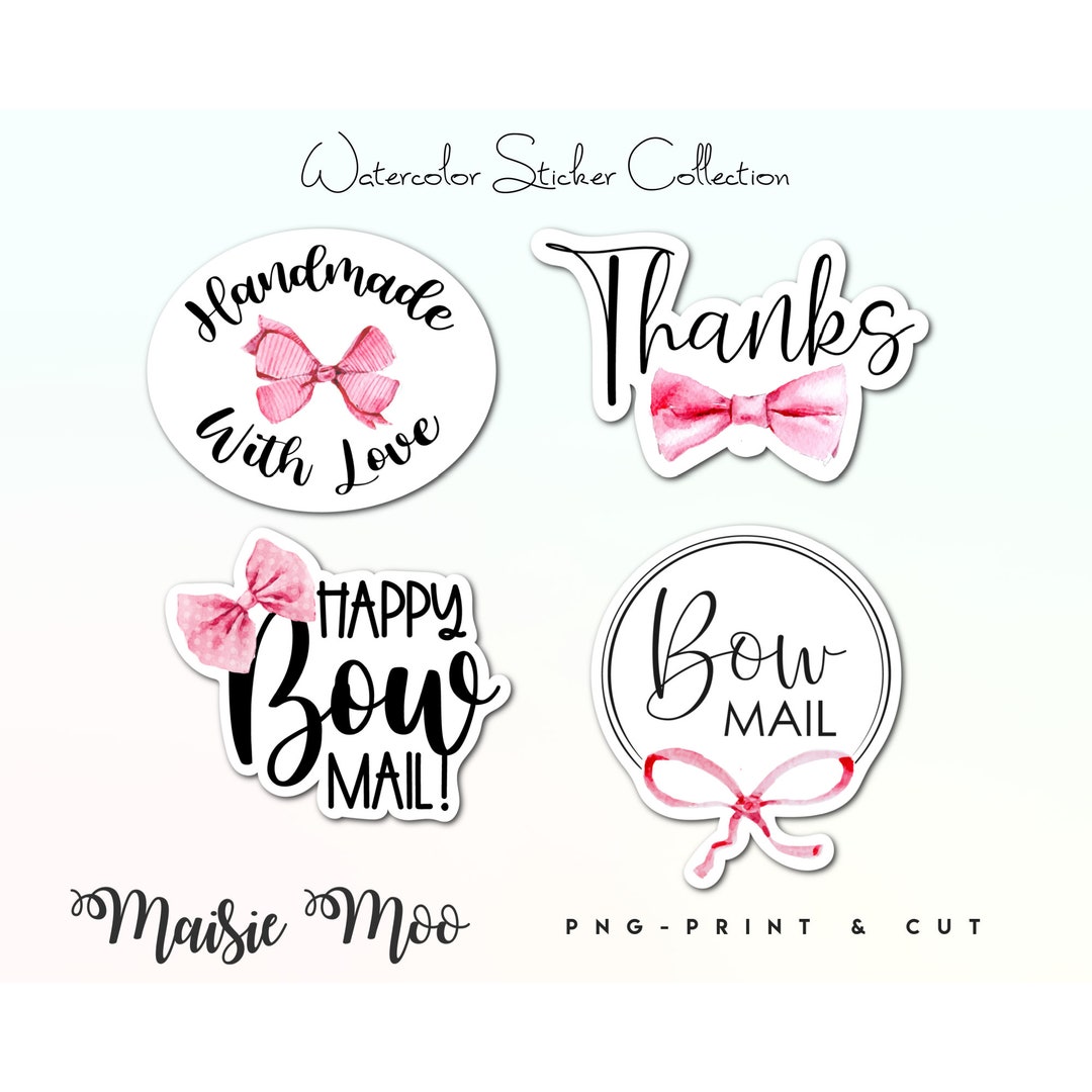 Bow Stickers PNG Thank You Happy Bow Mail Handmade With - Etsy