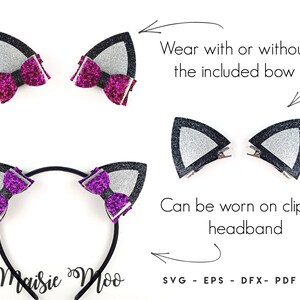 Cat Ears Bow SVG | Cat Ears Hairclip Headband Template | Halloween ...