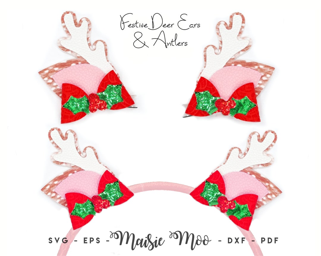 Christmas Deer Antler Ears Pig Tail Bow SVG | Rudolph Ears Hairclip ...