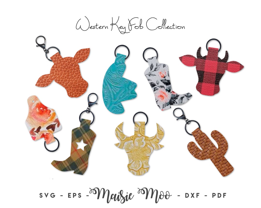 Western Key Fob SVG | Cowboy Keychain Bag Tag Fob Template | Faux ...