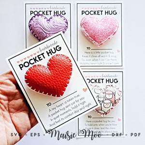 Pocket Hug Card and Faux Leather Heart Template SVG, DIY Craft Scrap ...