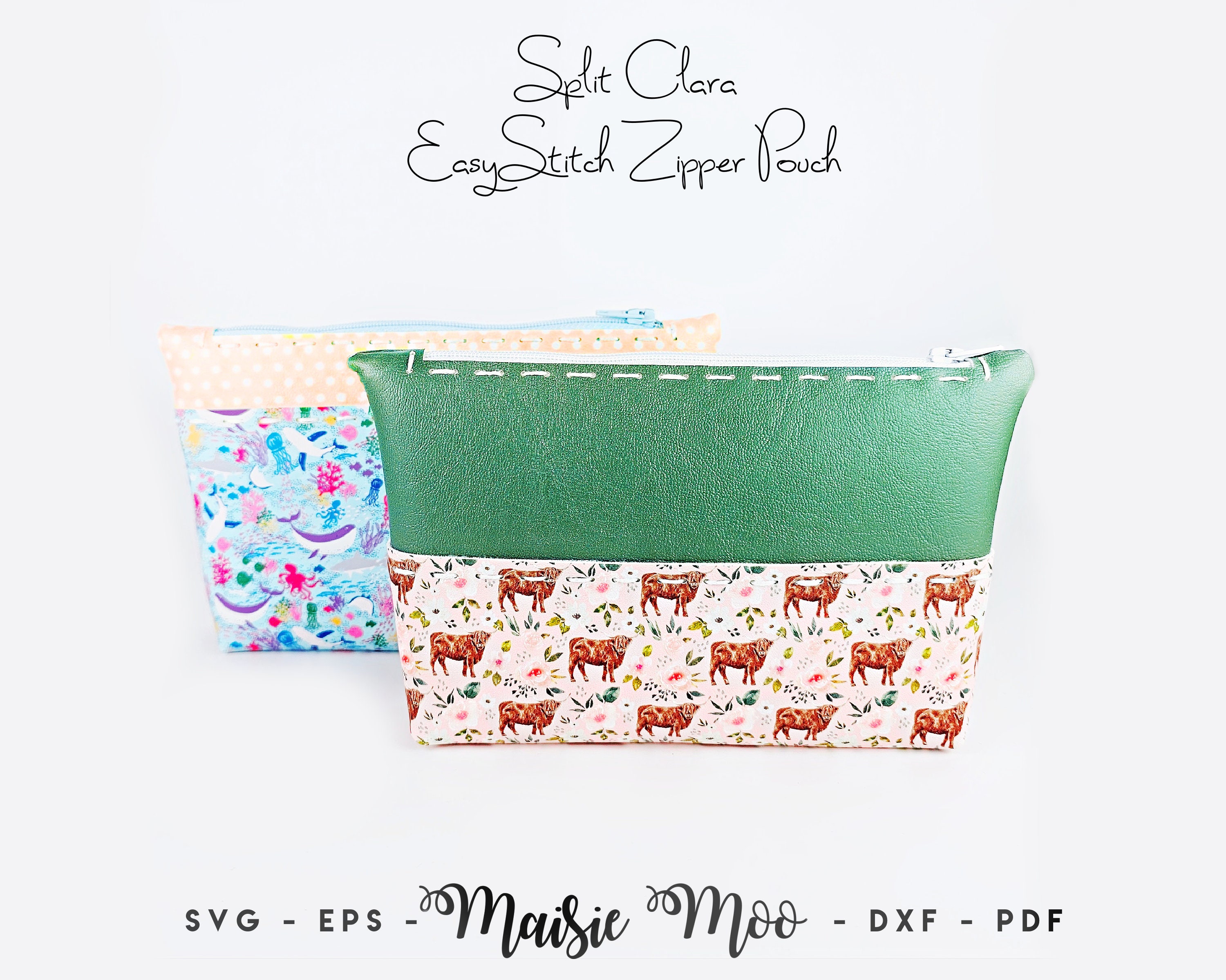 Zipper Pouch Pattern, Faux Leather Purse SVG, Make-up Bag Sewing ...