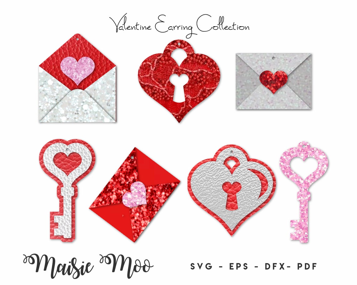 Valentines Love Letter Earring Templates Heart Lock & Key - Etsy