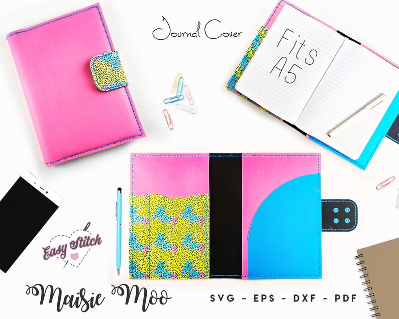 A5 Notebook Cover Pattern SVG Template | Hand Stitched Faux Leather ...