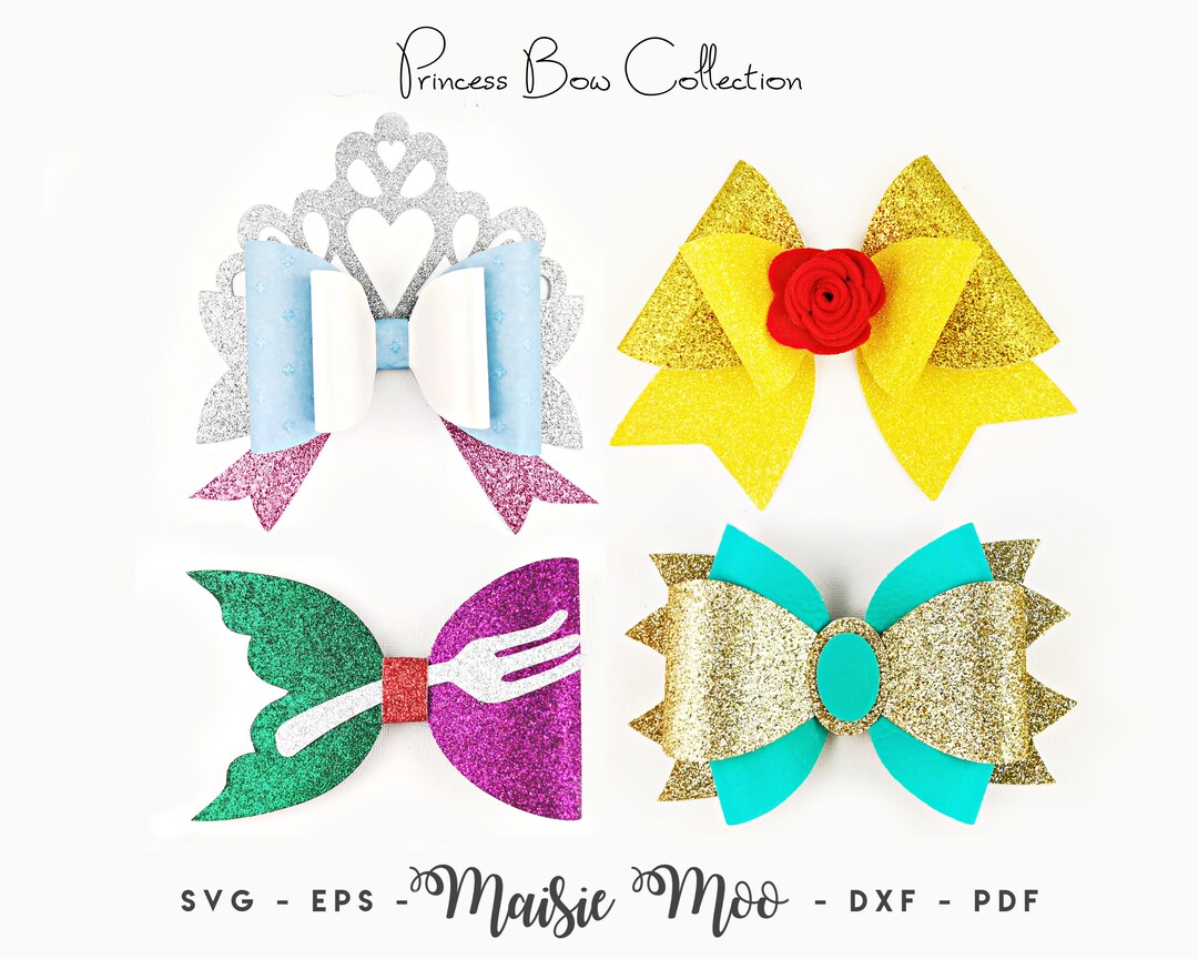 Princess Bow SVG, Crown Bow Template SVG, Tiara Hair Bow Bundle, Ariel ...